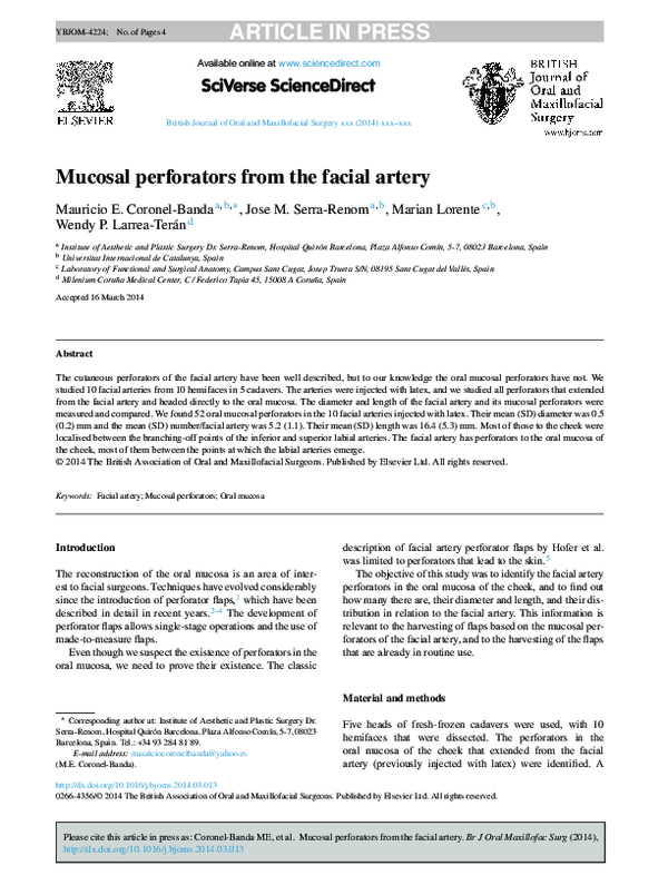 (PDF) Mucosal perforators from the facial artery