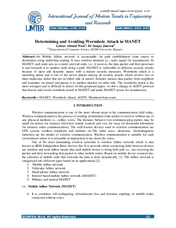 (PDF) Determining and Avoiding Wormhole Attack in MANET