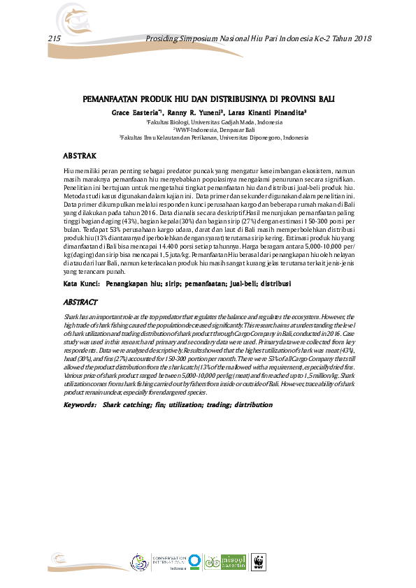 (PDF) Pemanfaatan Produk Hiu Dan Distribusinya DI Provinsi Bali