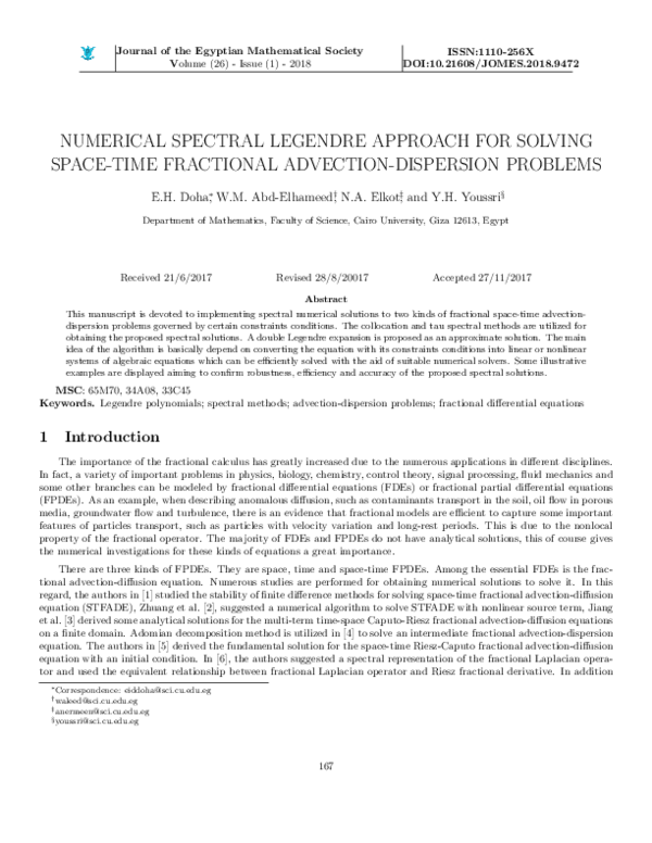 (PDF) Numerical Spectral Legendre Approach for Solving Space-Time Fractional Advection ...
