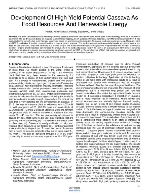 (PDF) Development Of High Yield Potential Cassava As Food Resources And ...