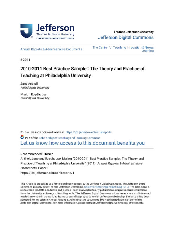 (PDF) 2010-2011 Best Practice Sampler: The Theory and Practice of ...