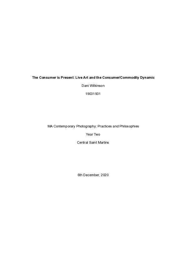 (PDF) The Consumer is Present: Live Art and the Consumer/Commodity Dynamic