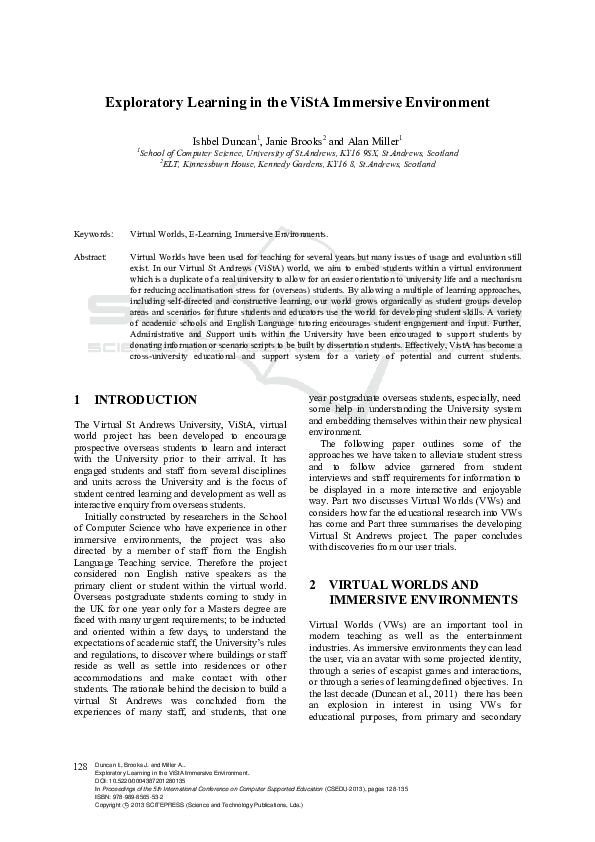 (PDF) Exploratory Learning in the ViStA Immersive Environment | Janie ...