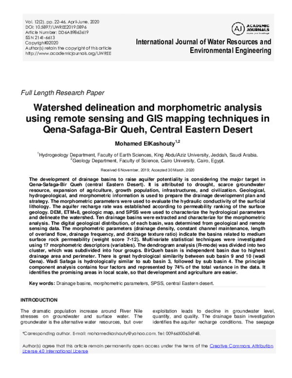 (PDF) Watershed delineation and morphometric analysis using remote ...