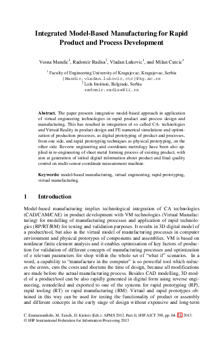 (PDF) Integrated Model-Based Manufacturing for Rapid Product and ...