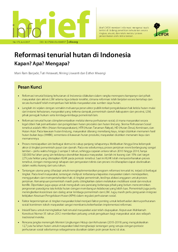 (PDF) Reformasi tenurial hutan di Indonesia: Kapan? Apa? Mengapa?