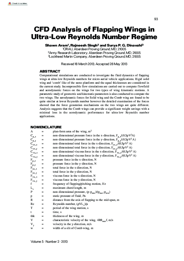 (PDF) CFD Analysis of Flapping Wings in Ultra-Low Reynolds Number Regime