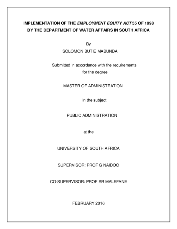 (PDF) Implementation of the Employment Equity Act 55 of 1998 by the ...