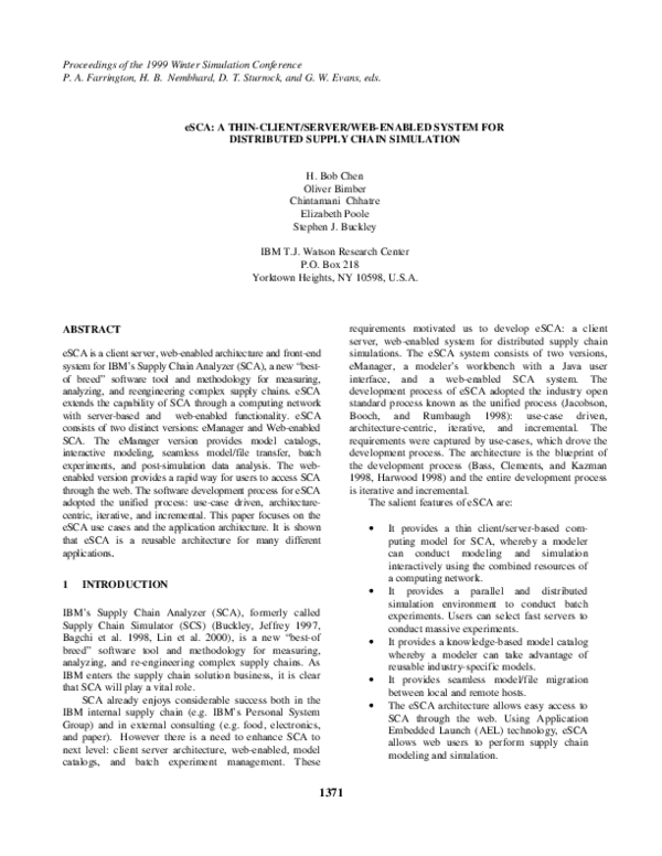 (PDF) eSCA: a thin-client/server/Web-enabled system for distributed supply chain simulation