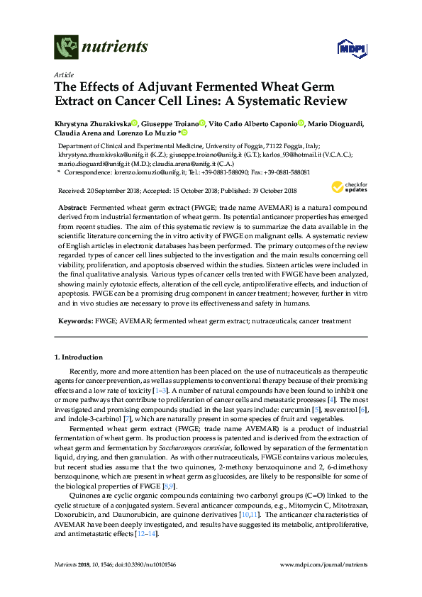 (PDF) The Effects of Adjuvant Fermented Wheat Germ Extract on Cancer ...