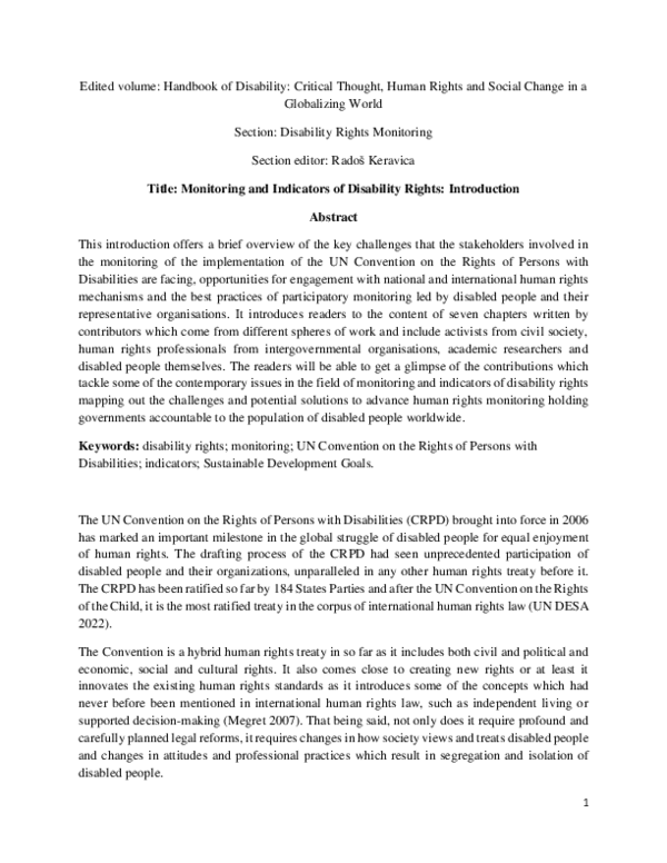 (PDF) Monitoring and Indicators of Disability Rights: Introduction