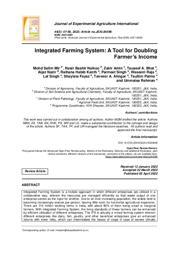 (PDF) Integrated Farming System: A Tool for Doubling Farmer’s Income