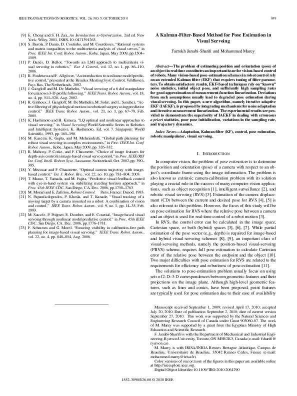 (PDF) A Kalman-Filter-Based Method for Pose Estimation in Visual Servoing | Mohammed Marey ...
