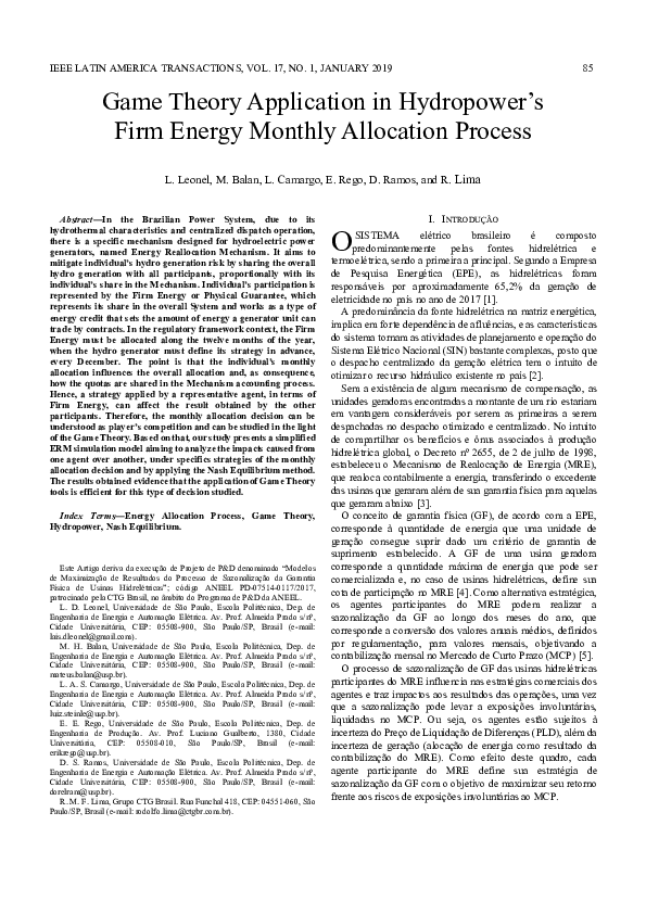 (PDF) Game Theory Application in Hydropower's Firm Energy Monthly Allocation Process