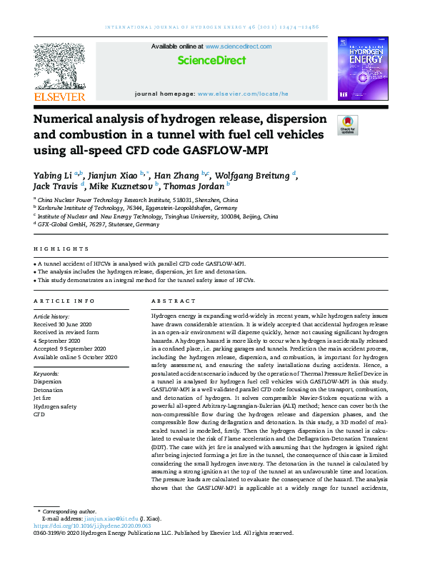 (PDF) Numerical analysis of hydrogen release, dispersion and combustion in a tunnel with fuel ...