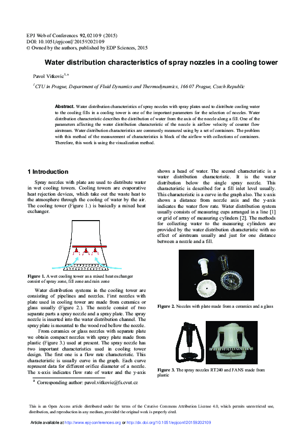 (PDF) Water distribution characteristics of spray nozzles in a cooling ...