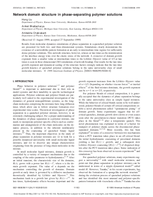 Pdf Network Domain Structure In Phase Separating Polymer Solutions