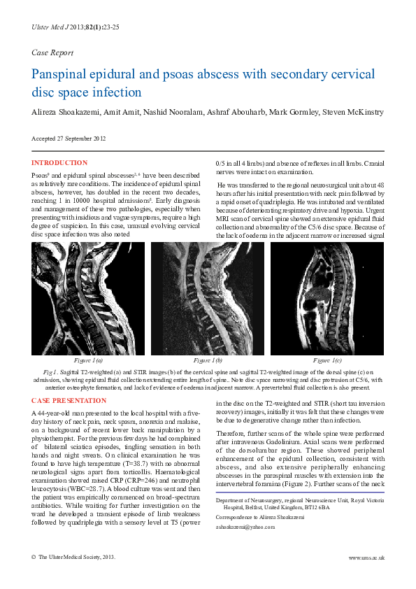 (PDF) Panspinal epidural and psoas abscess with secondary cervical disc ...