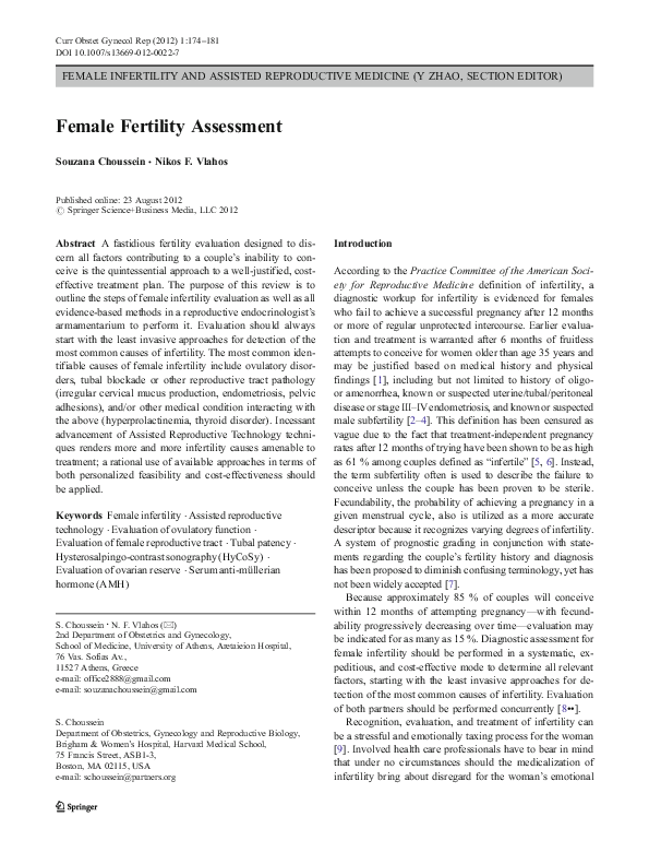 (PDF) Female Fertility Assessment