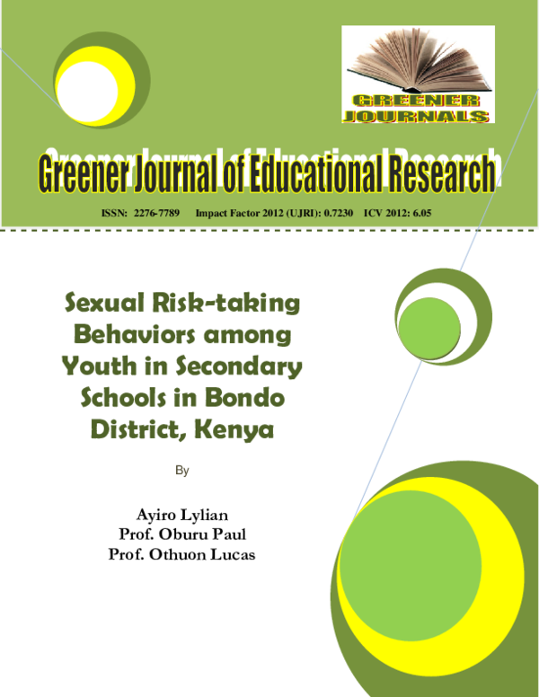 Pdf Sexual Risk Taking Behaviors Among Youth In Secondary Schools In 0901