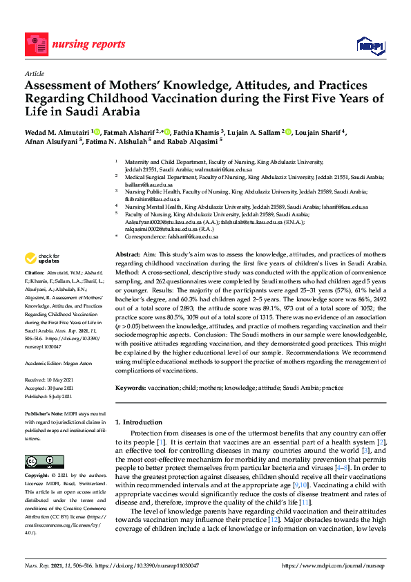 (PDF) Assessment of Mothers’ Knowledge, Attitudes, and Practices Regarding Childhood Vaccination ...