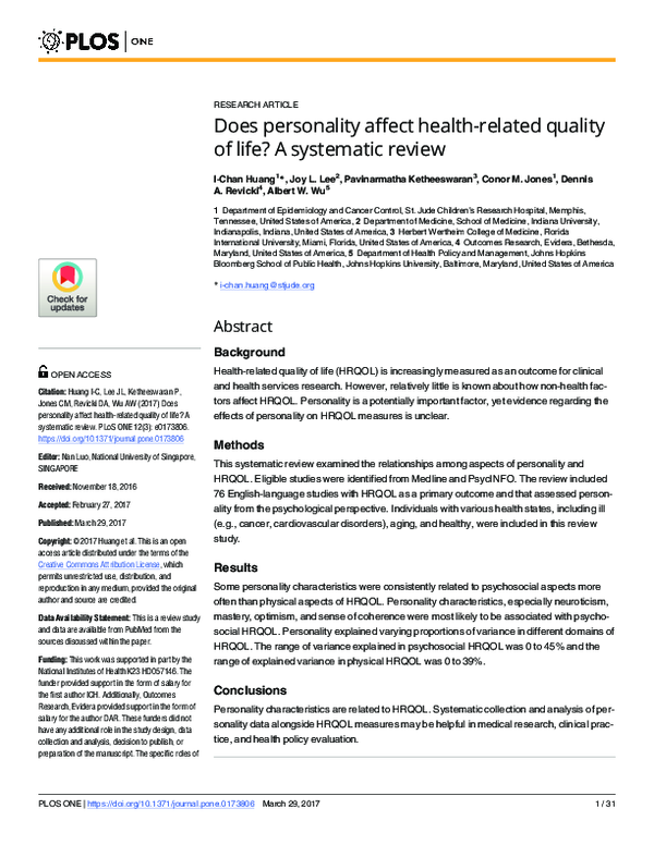 (PDF) Does personality affect health-related quality of life? A ...