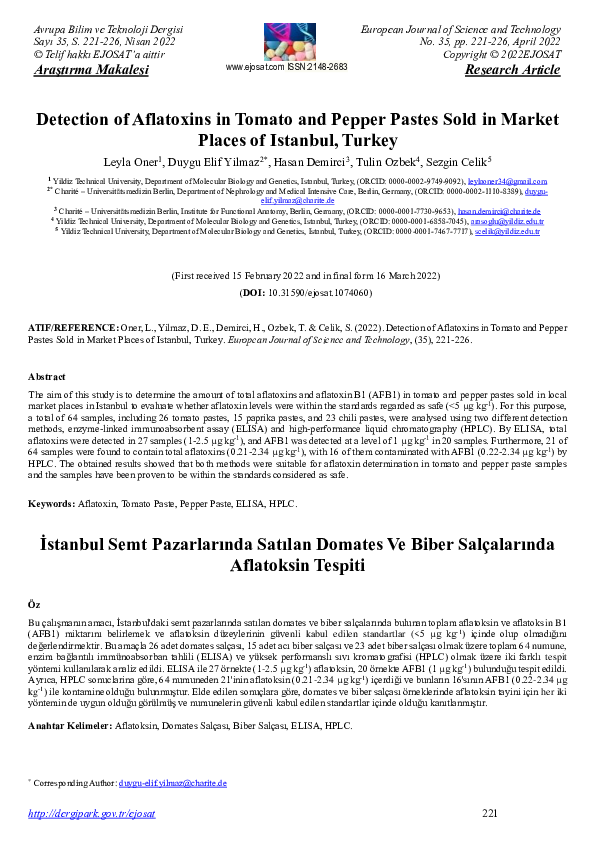 (PDF) Detection of aflatoxins in tomato and pepper pastes in Istanbul ...