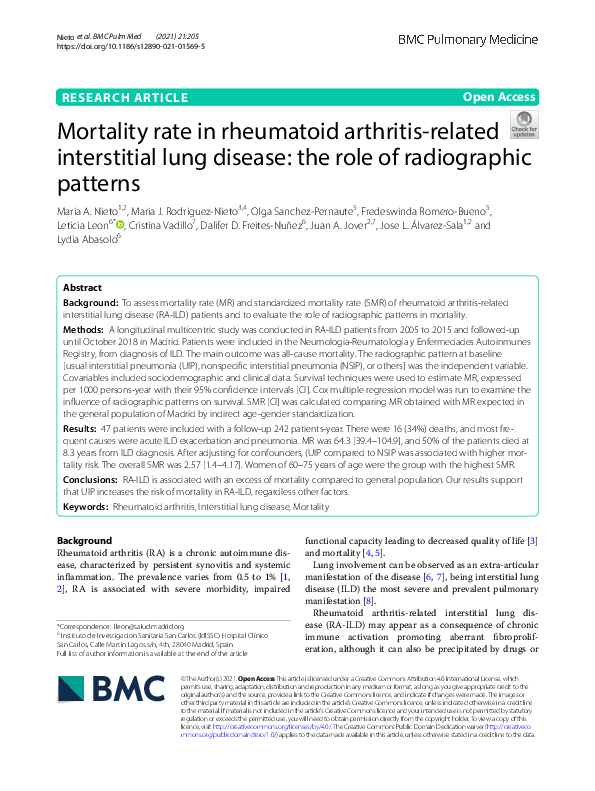 (PDF) Mortality rate in rheumatoid arthritis-related interstitial lung ...
