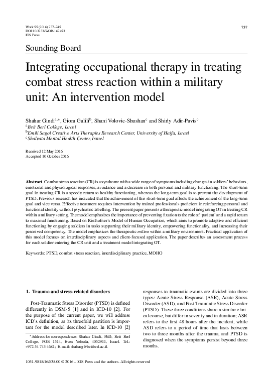 (PDF) Integrating occupational therapy in treating combat stress ...