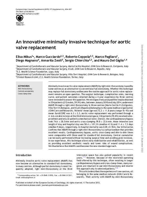 (PDF) An innovative minimally invasive technique for aortic valve replacement