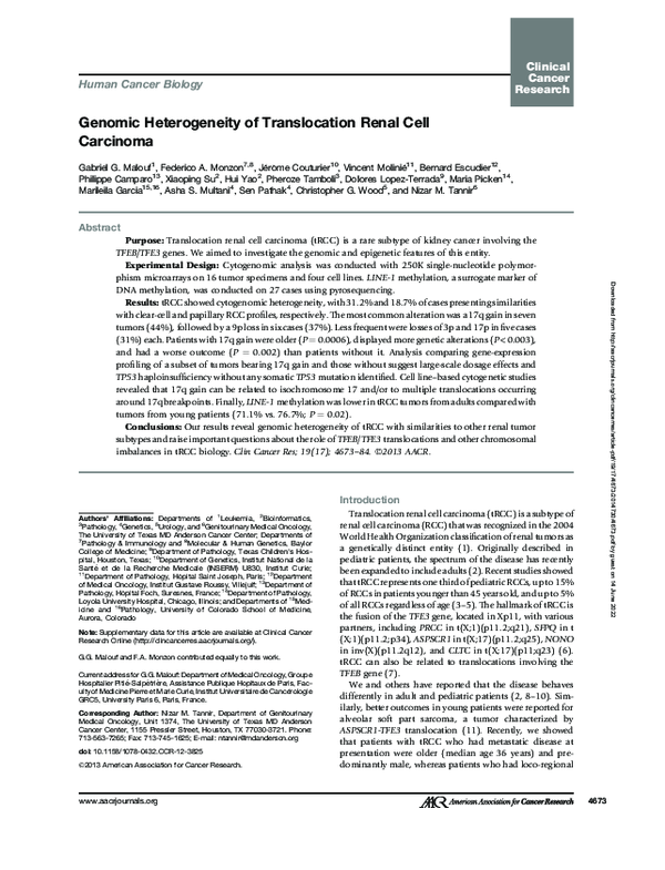 (PDF) Genomic Heterogeneity of Translocation Renal Cell Carcinoma