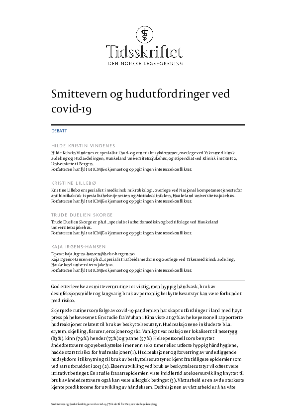 (PDF) Smittevern og hudutfordringer ved covid-19