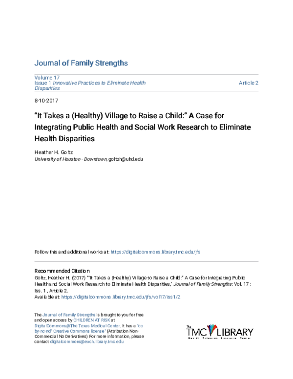 (PDF) “It Takes a (Healthy) Village to Raise a Child:” A Case for ...