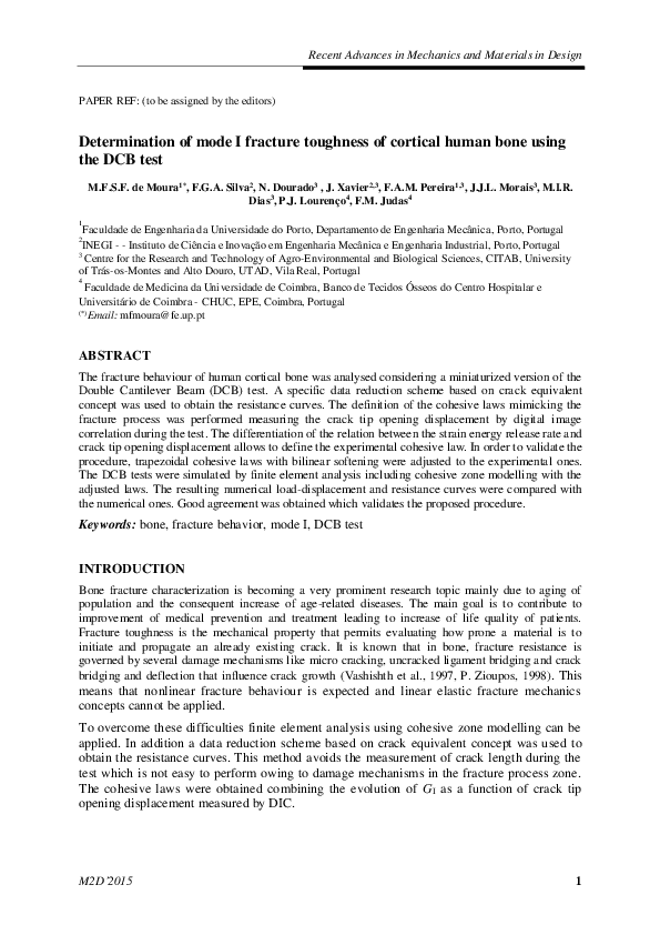 (PDF) Determination of Mode I Fracture Toughness of Cortical Human Bone ...