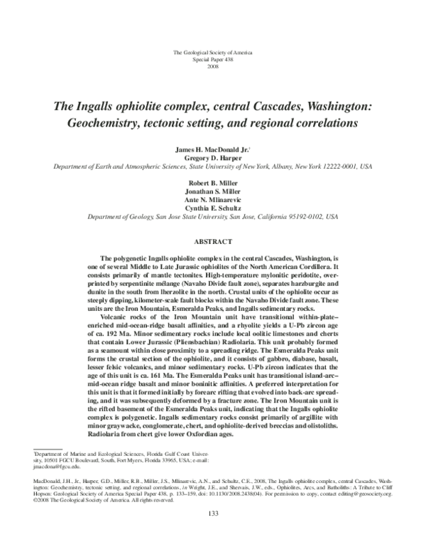 (PDF) The Ingalls ophiolite complex, central Cascades, Washington: Geochemistry, tectonic ...