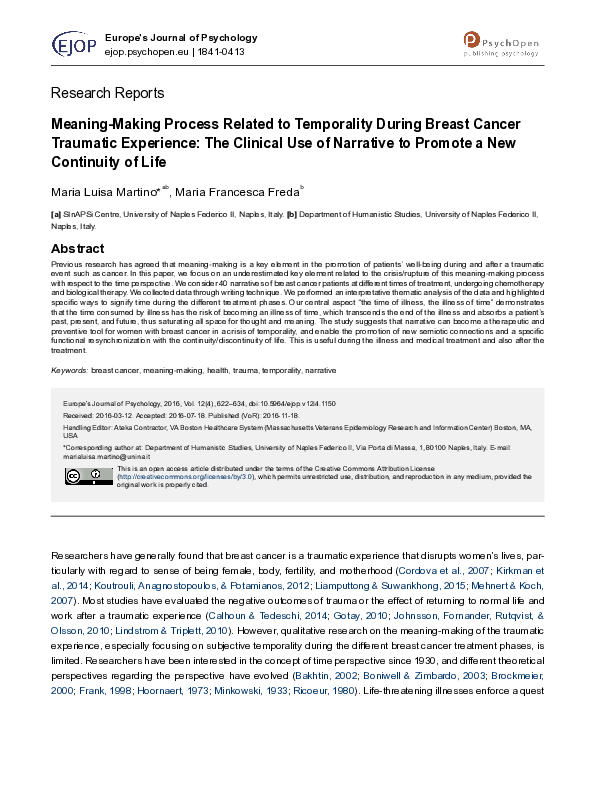 (PDF) Meaning-Making Process Related to Temporality During Breast ...