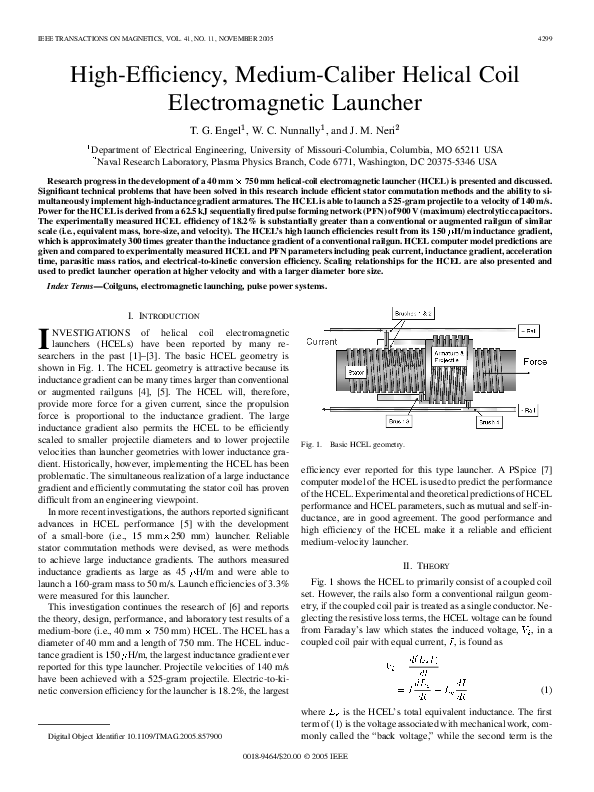 (PDF) High-efficiency, medium-caliber helical coil electromagnetic launcher