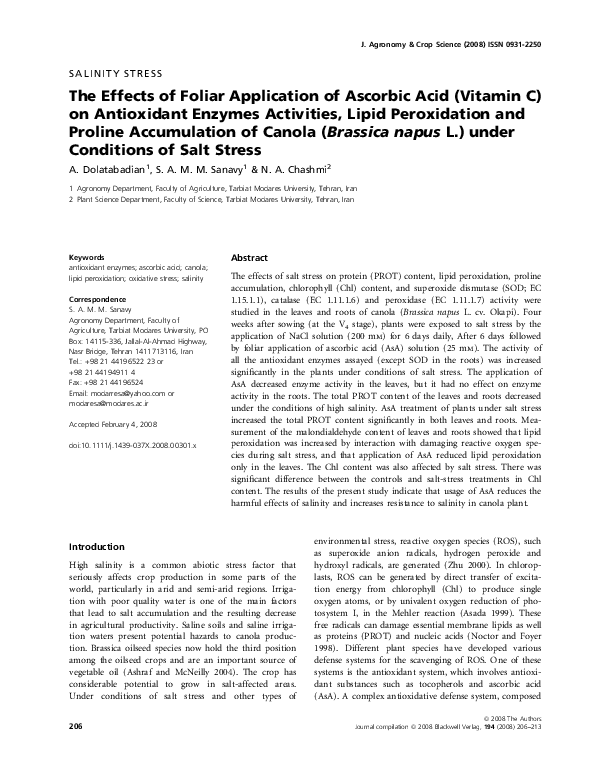 (PDF) The Effects of Foliar Application of Ascorbic Acid (Vitamin C) on ...