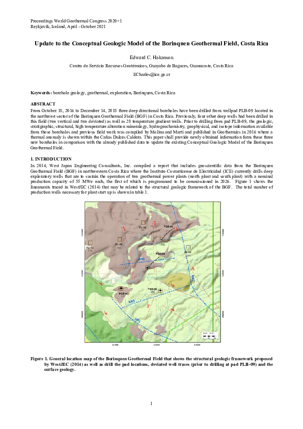 (PDF) Update to the Conceptual Geologic Model of the Borinquen Geothermal Field, Costa Rica