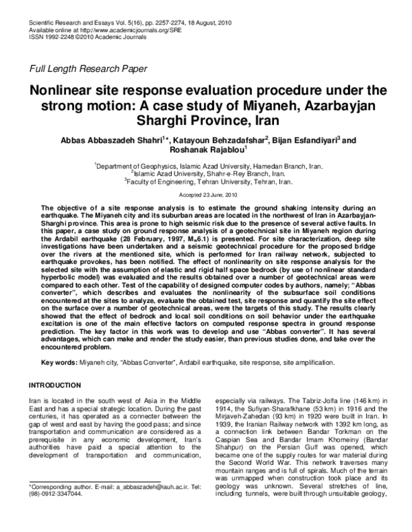(PDF) Nonlinear site response evaluation procedure under the strong ...