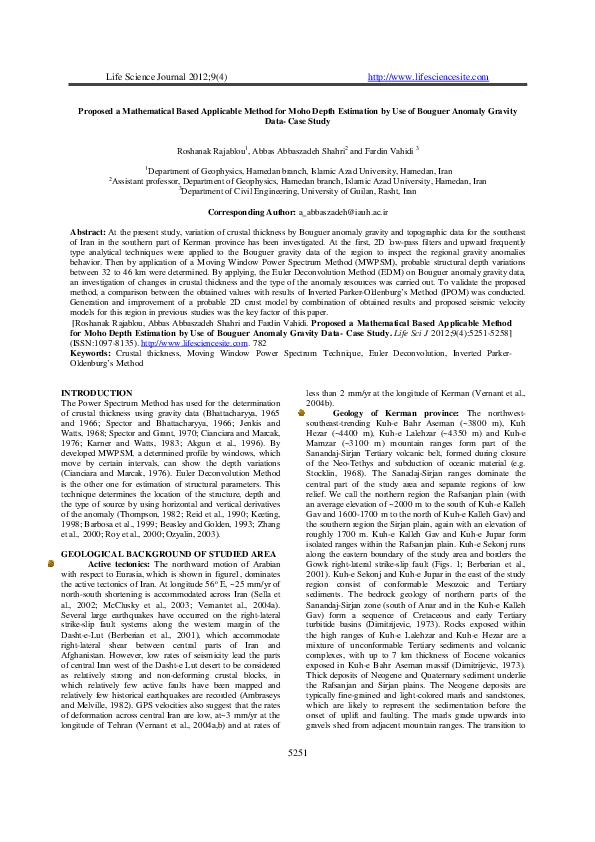 Pdf Mathematical Based Applicable Method For Moho Depth Estimation By
