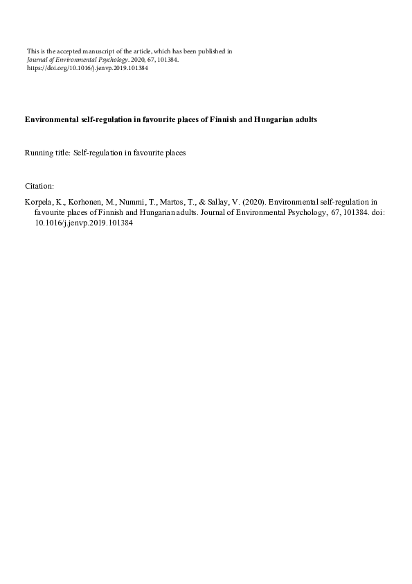 (PDF) Environmental self-regulation in favourite places of Finnish and ...
