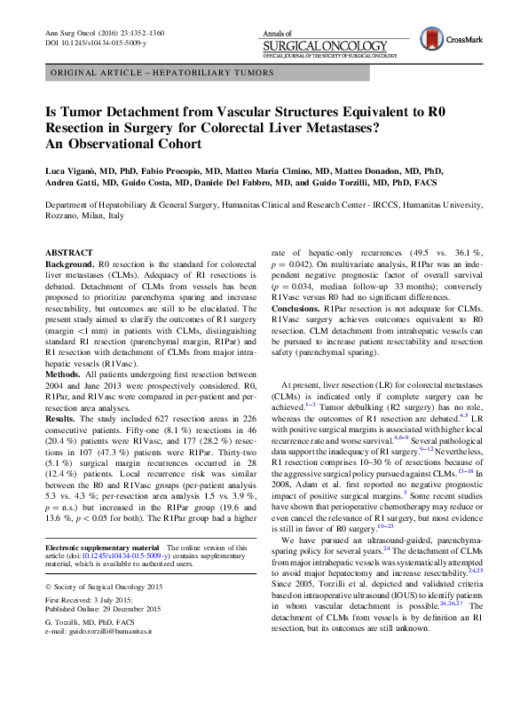 (PDF) Is Tumor Detachment from Vascular Structures Equivalent to R0 ...