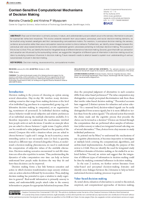(PDF) Context-Sensitive Computational Mechanisms of Decision Making