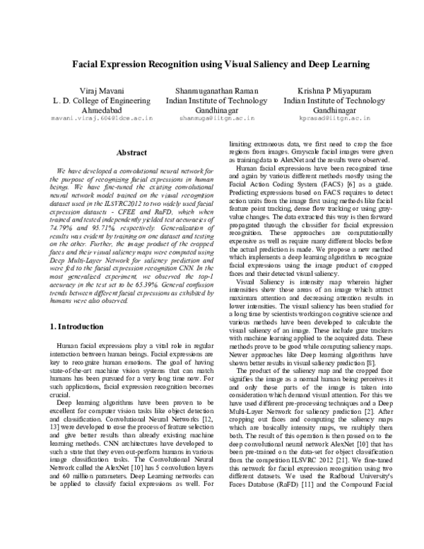 (PDF) Facial Expression Recognition Using Visual Saliency and Deep Learning