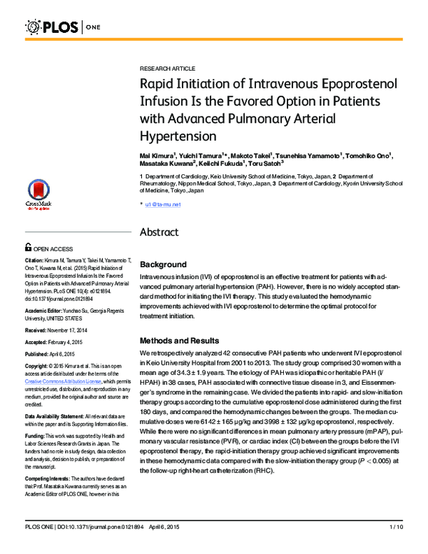 (PDF) Rapid Initiation of Intravenous Epoprostenol Infusion is the ...