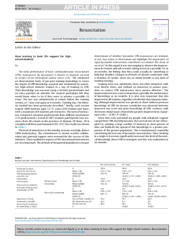 (PDF) Mass training in basic life support for high-school students