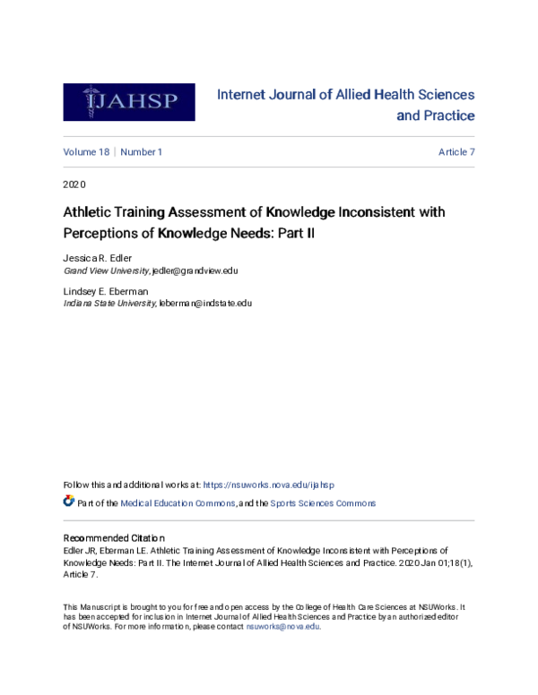 (PDF) Athletic Training Assessment of Knowledge Inconsistent with Perceptions of Knowledge Needs ...