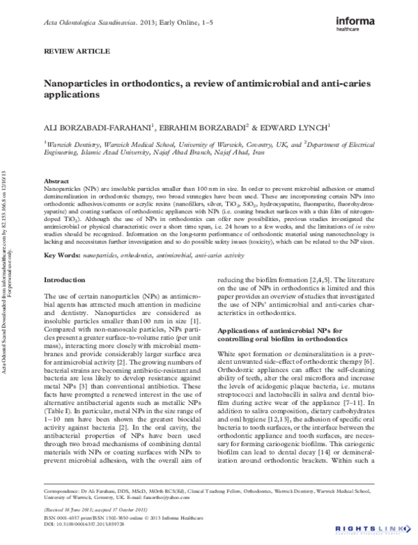 (PDF) Nanoparticles in orthodontics, a review of antimicrobial and anti ...